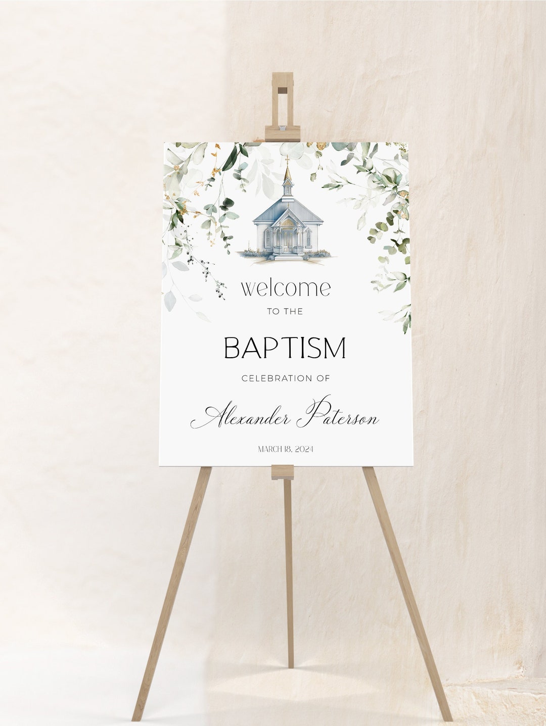 Greenery Baptism Welcome Sign Template, Printable Church Baptism ...