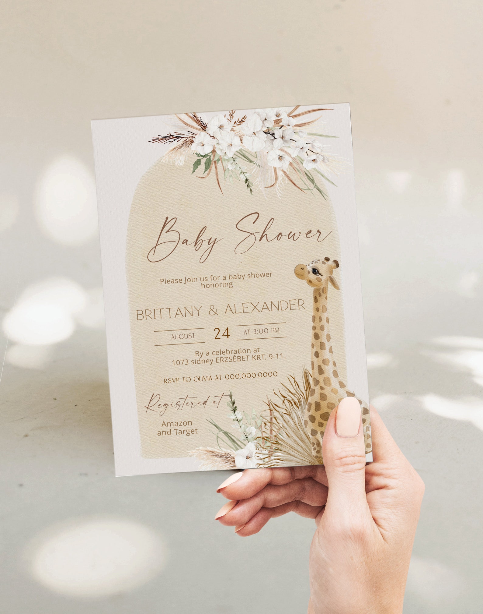 Boho Giraffe Baby Shower Invitation Boho Modern Pampas Grass - Etsy