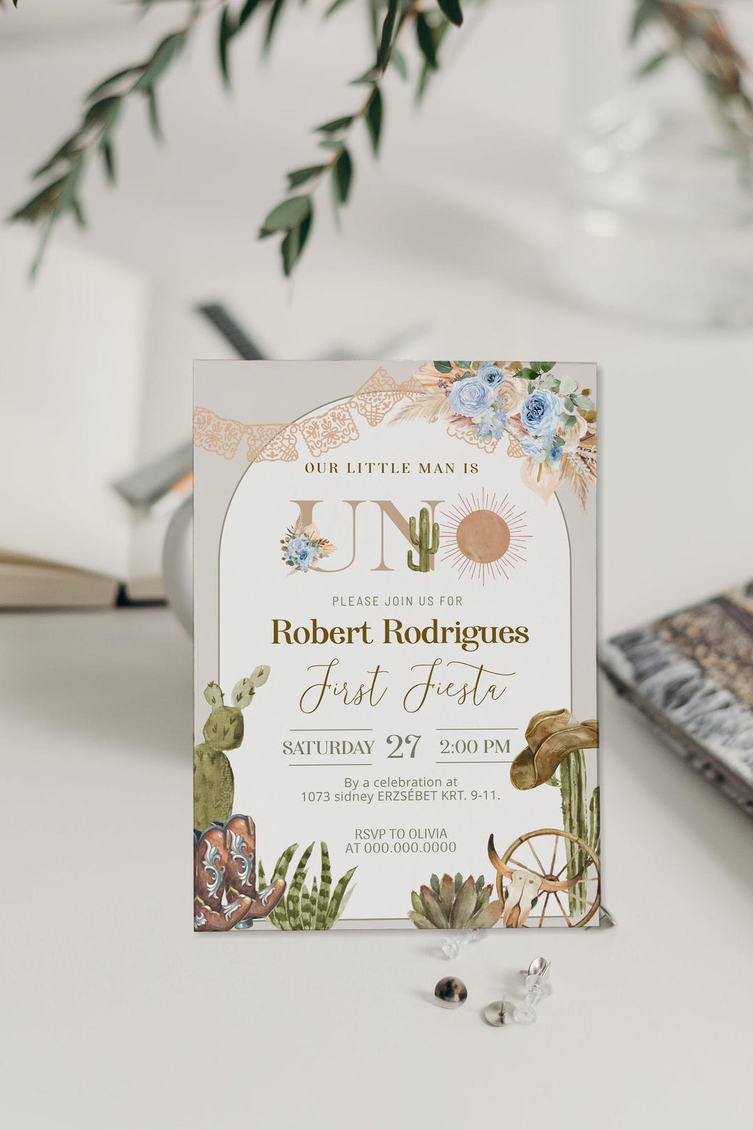 Uno Birthday Party Invitation Template, First Fiesta Birthday Invite ...