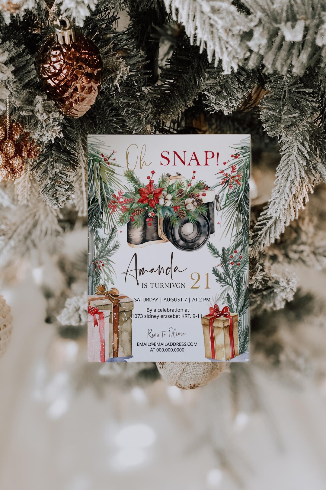 Winter Camera Birthday Invitation, Christmas Party Invite, Photography ...