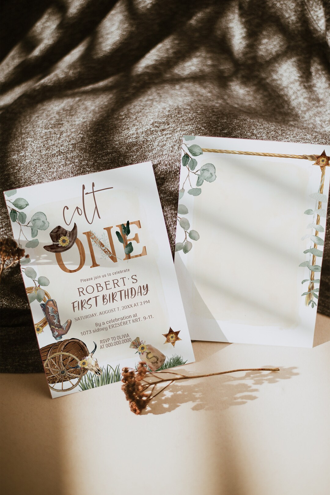 Boho Cowboy Birthday Invitation Template, 1st Rodeo Birthday, Cowboy ...