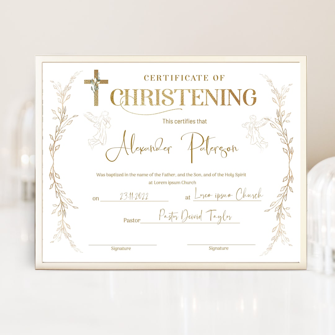 Angel Christening Certificate, Baptism Holy Spirit Certificate, Gold ...