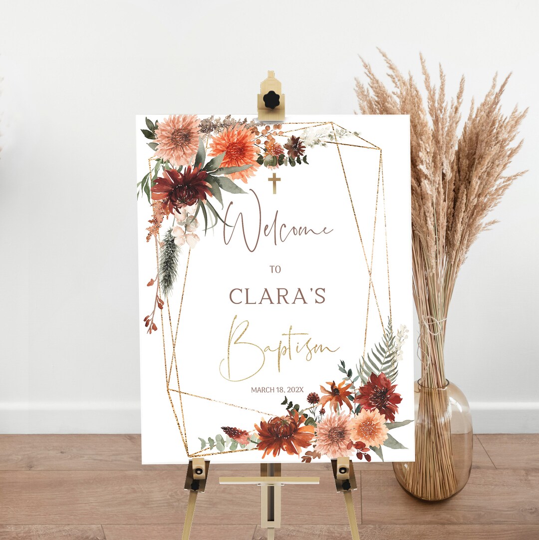 Fall Boho Baptism Baptism Welcome Sign Template, Printable Autumn ...
