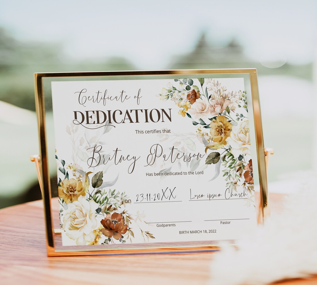Fall Baby Dedication Certificate Template, Child Dedication Certificate ...