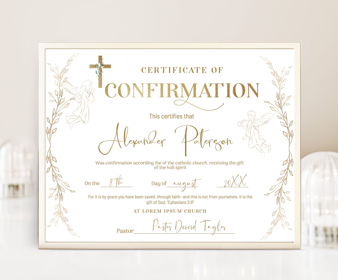 Editable Confirmation Certificate, Elegant Church Certificate, Gold ...