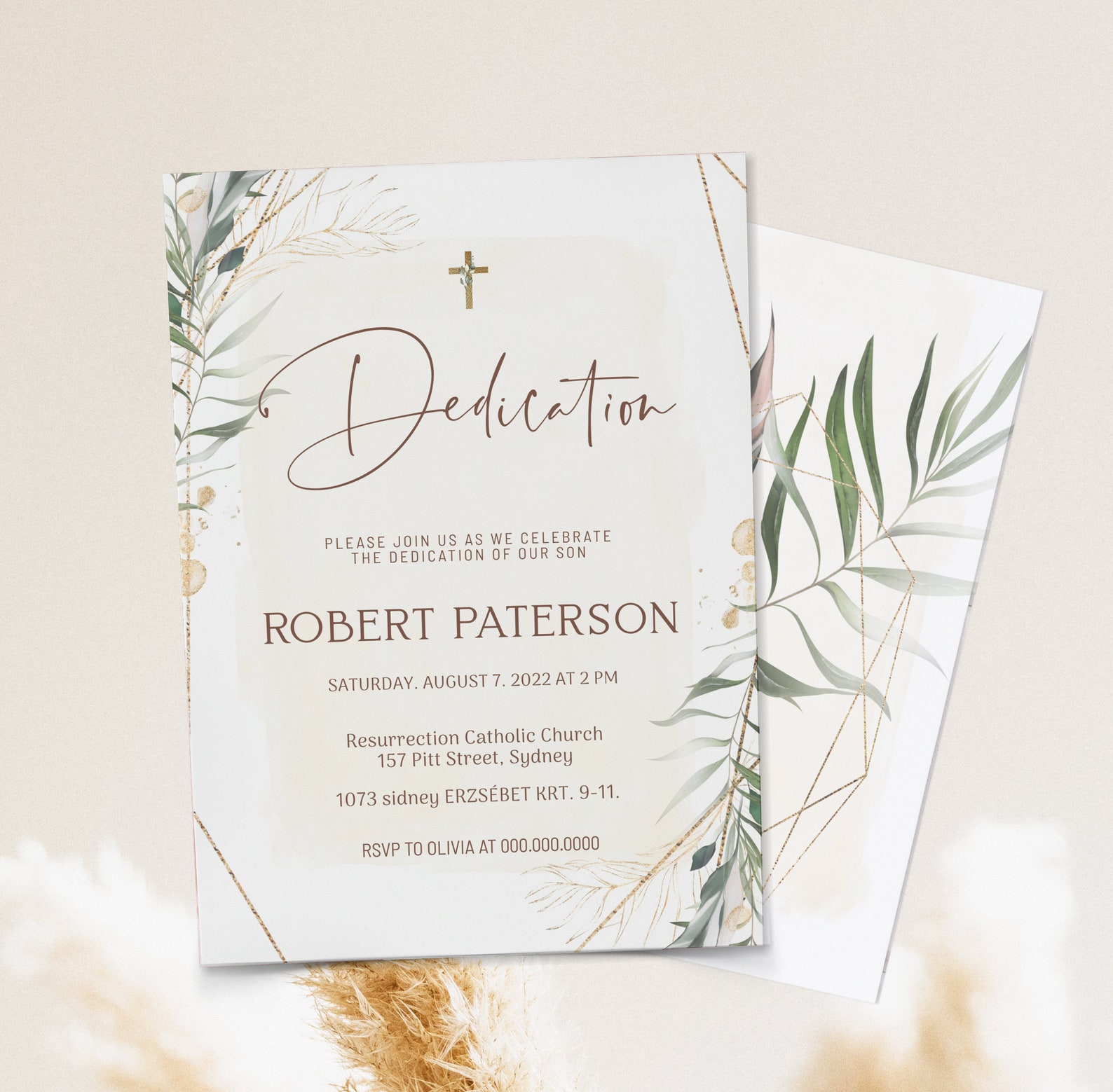 Greenery Dedication Invitations Template Boy Baptism - Etsy