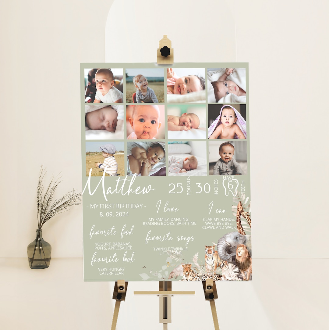 First Year Photo Collage Template, Editable 12 Month Photo Poster, 1st ...