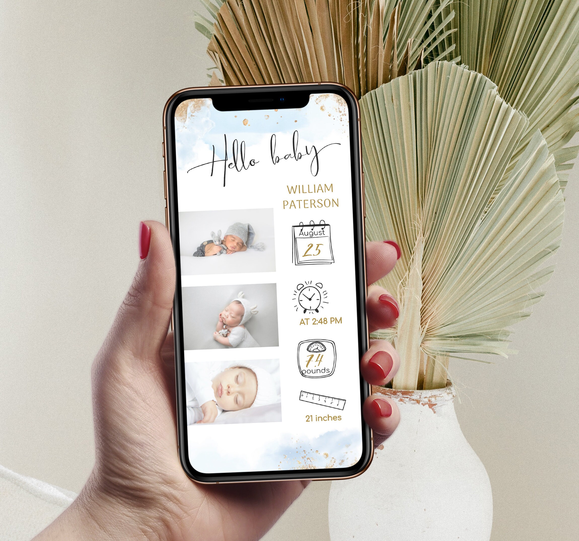 Phone Birth Announcement Template, Photo Birth Announcement, Electronic ...