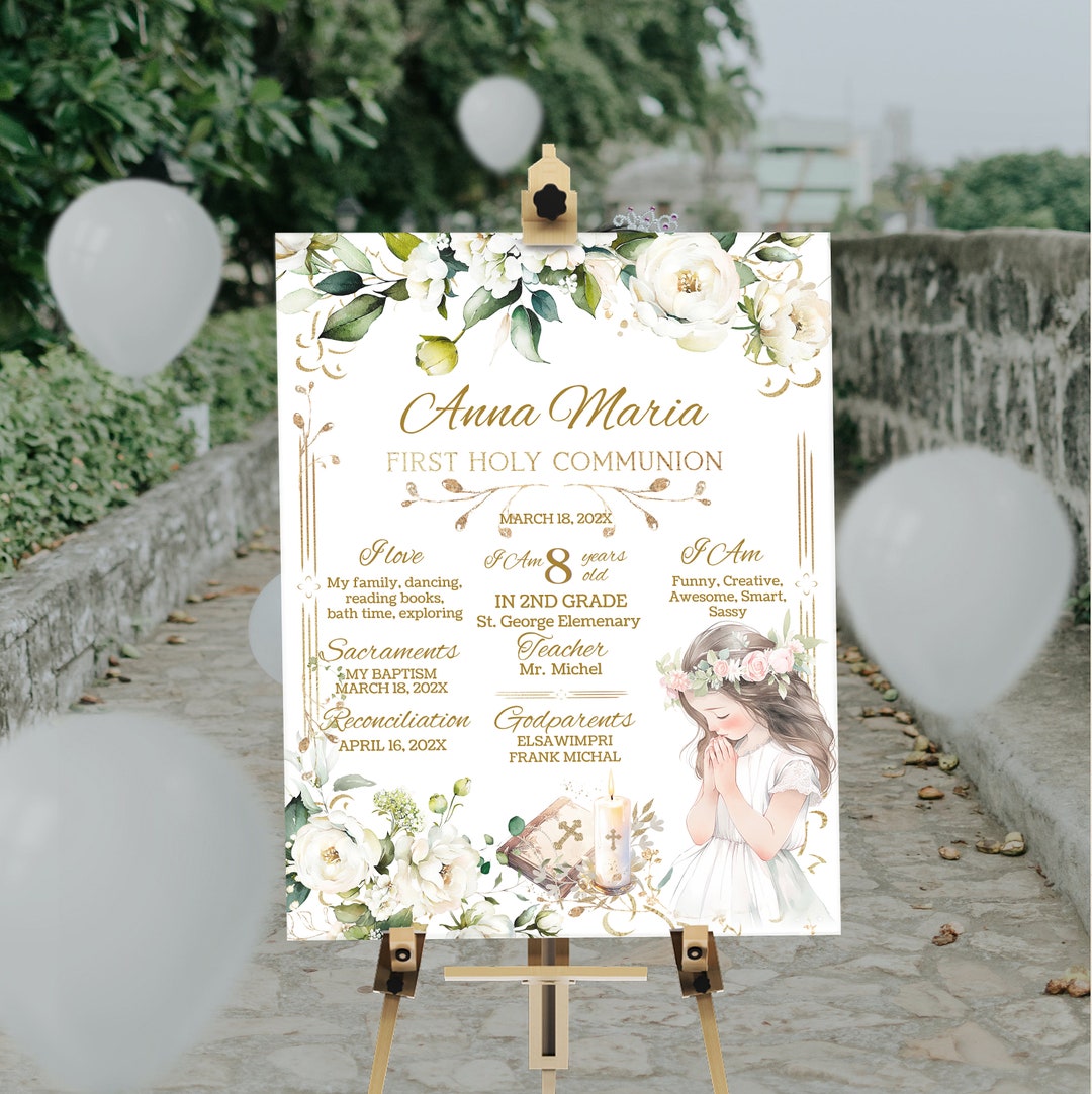 Greenery First Holy Communion Welcome Sign Template, Girl First ...