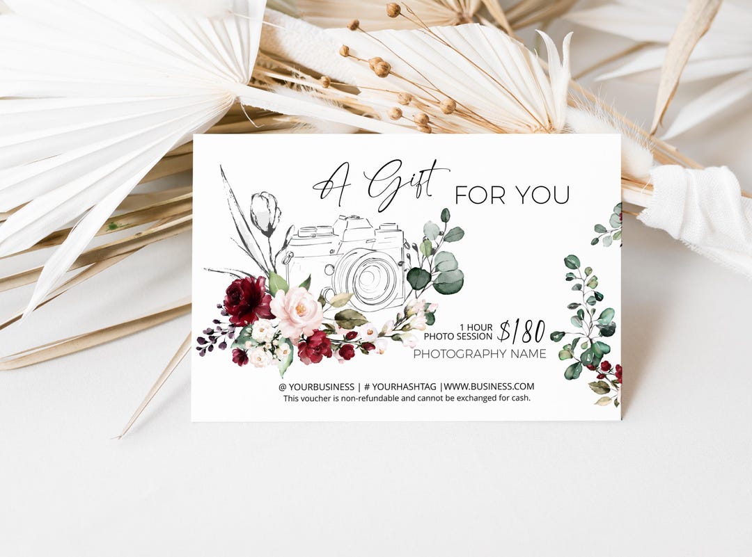 Photography Gift Certificate Template, Editable Photo Session Gift Card ...