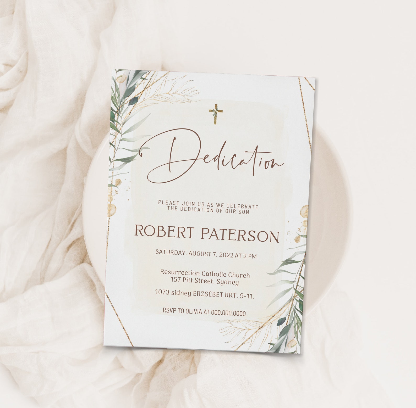 Greenery Dedication Invitations Template Boy Baptism - Etsy