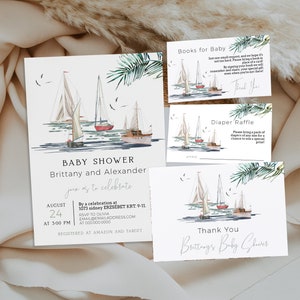 Baby Shower Invitation Set Template, Editable Baby Shower, Sailing ...