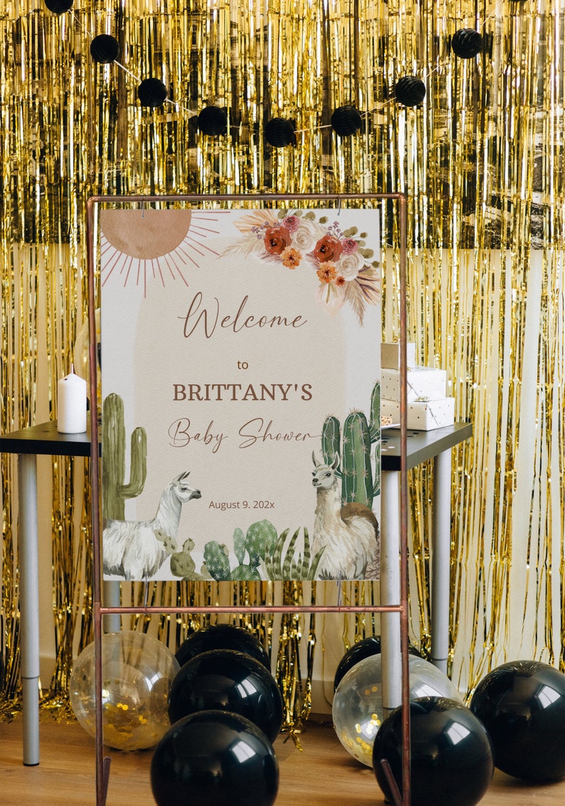 Llama Baby Shower Welcome Sign Template, Cactus Llam Baby Welcome Sign ...