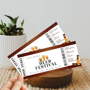 Beer Festival Ticket Template, Printable Birthday Surprise Gift Ticket ...