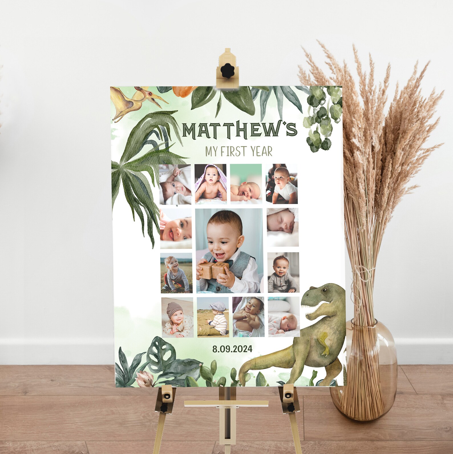 Dinosaur First Year Photo Collage Poster: T-rex Birthday (digital ...