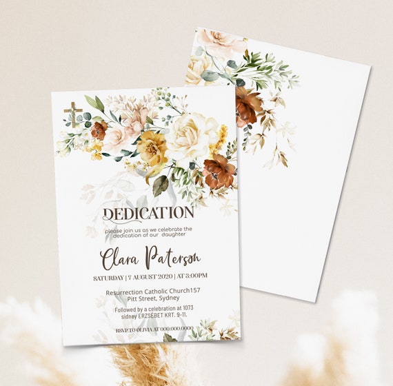 Boho Dedication Invitations Template Girl Baptism Invitation - Etsy