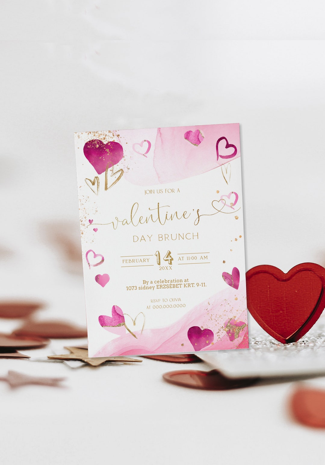 Editable Valentine Day Brunch Invitation, Hearts Couples Party ...