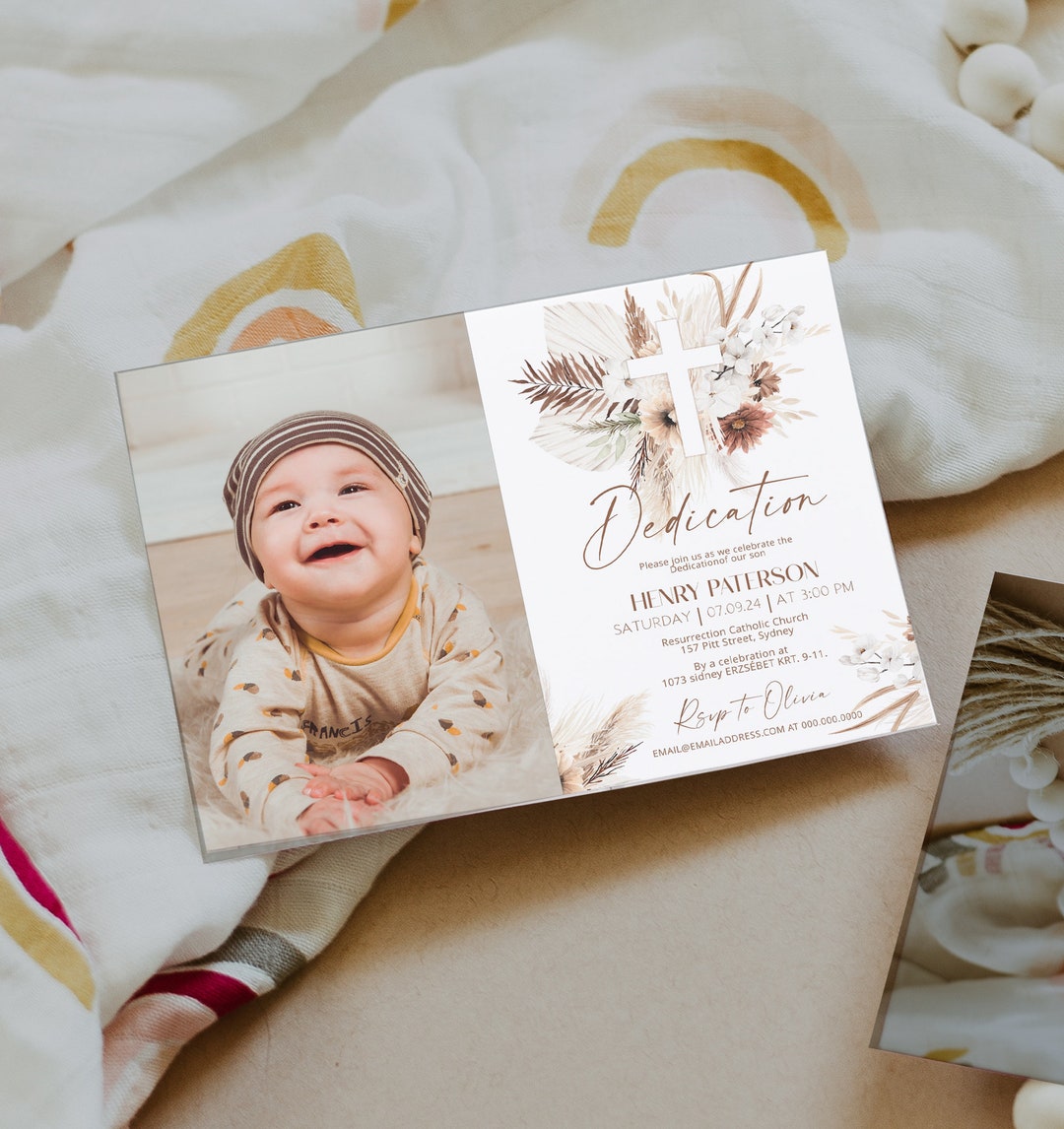 Pampas Grass Dedication Invitation Template, Dedication Photo Invite ...