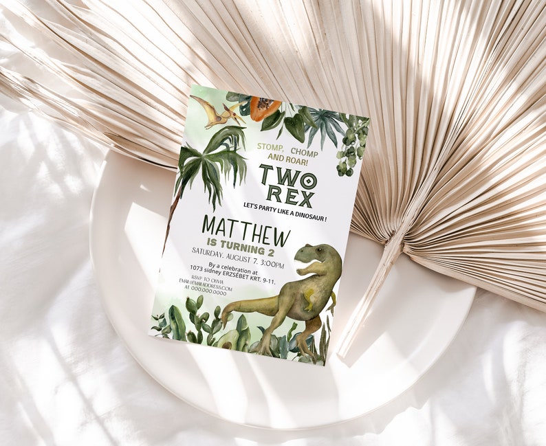 Editable Two Rex Invitation Boy Template Dinosaur Birthday - Etsy