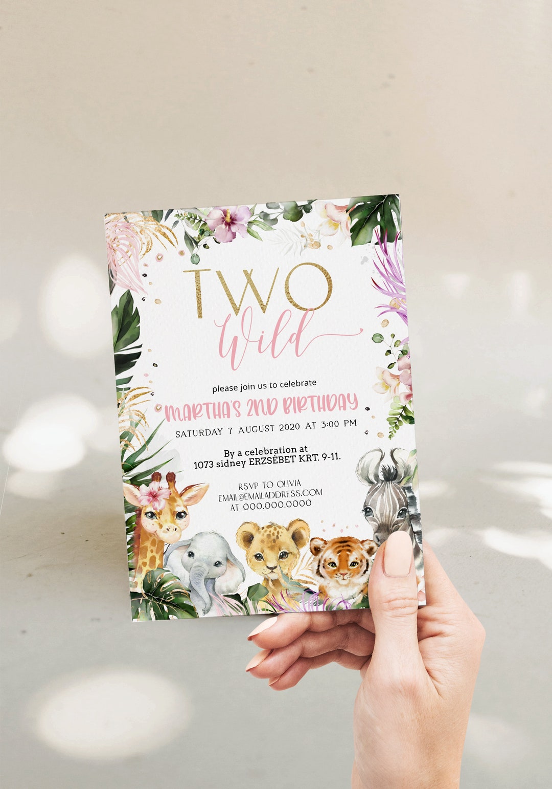 Two Wild Birthday Invitation Template, Safari Animals Birthday ...