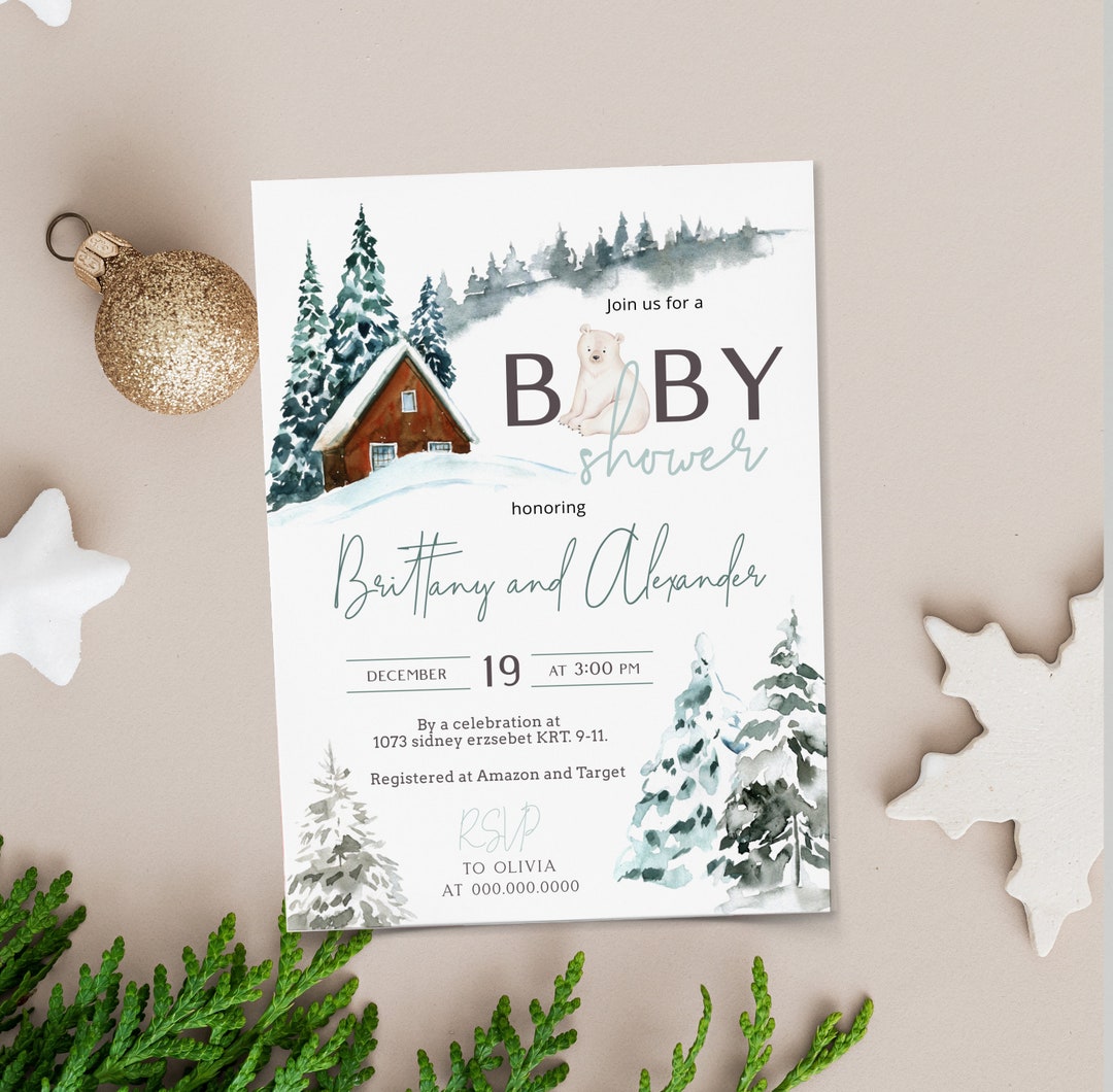 Winter Woodland Baby Shower Invitation Template, Snowy Forest Invite ...