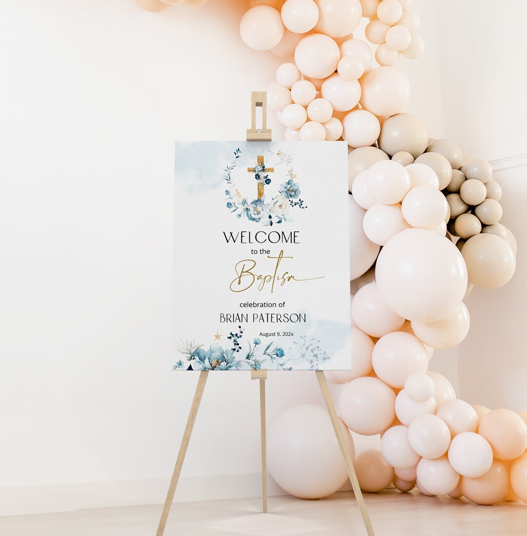 Editable Baptism Sign Welcome Sign Template, Printable Light Blue ...