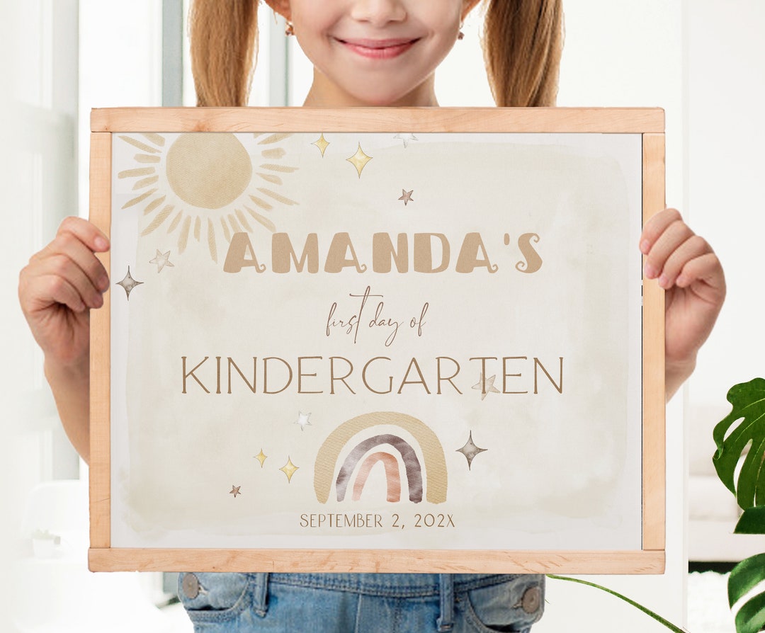 Editable First Day of Kindergarten Sign, Rainbow School Sign, First Day ...