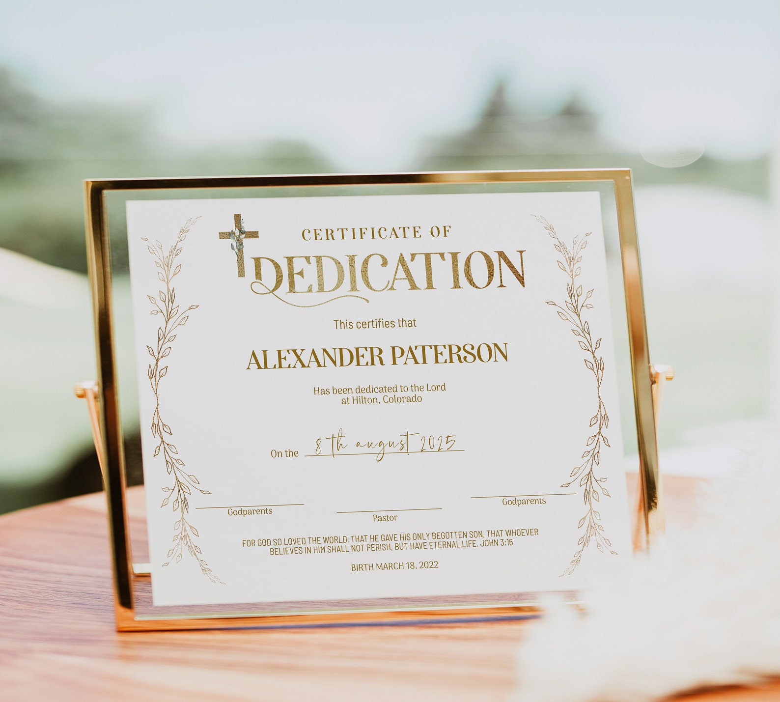 Gold Dedication Certificate Template Child Dedication - Etsy