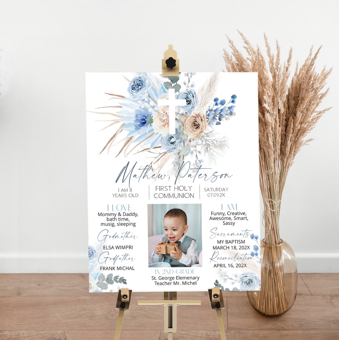 Pampas Grass First Holy Communion Milestone Sign, Editable Milestone ...