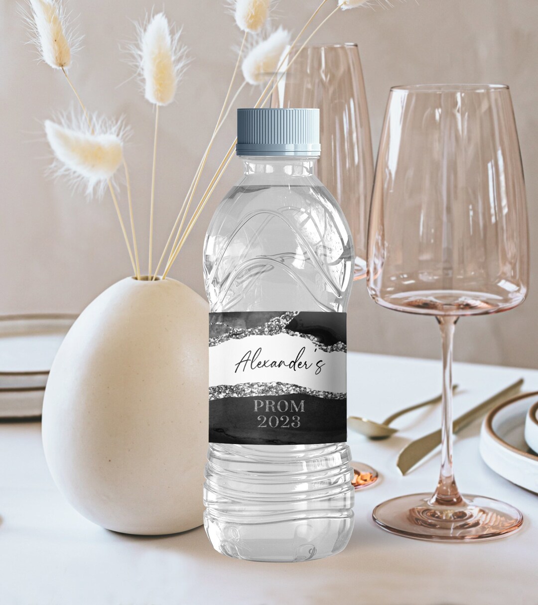 Black Silver Water Bottle Label Prom Water Bottle Labels Printable ...