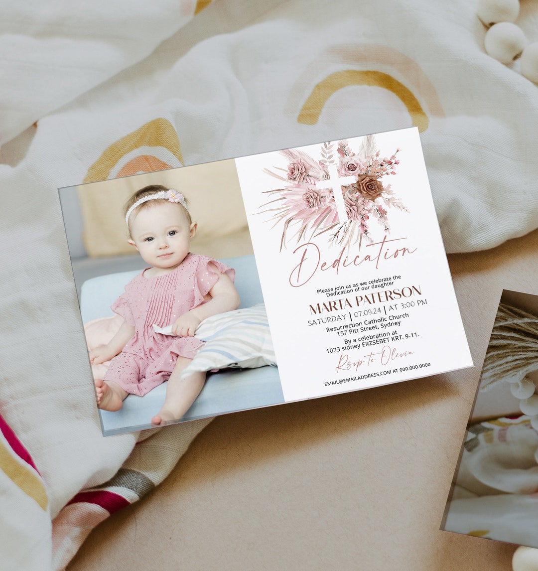 Baptism Invitation Wish Photo, Pampas Grass Baptism Invite, Boho ...