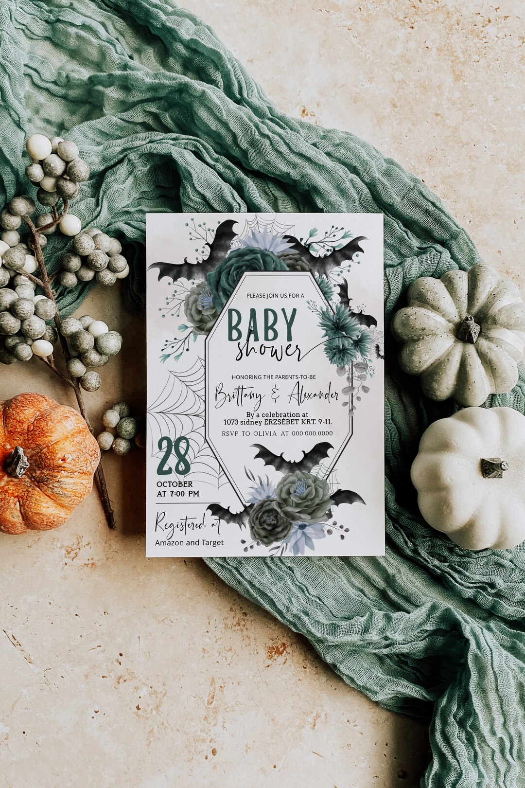Editable Halloween Baby Shower Invitation Template, Halloween Autumn ...