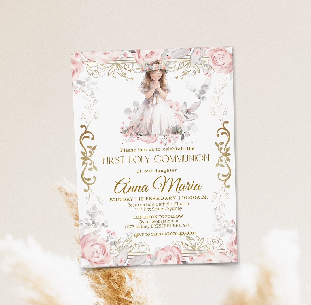 First Holy Communion Invitation, Girl 1st Holy Communion Invite ...