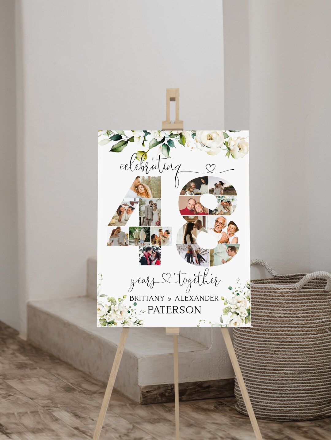 48th Anniversary Photo Collage, Printable Floral Photo Collage ...