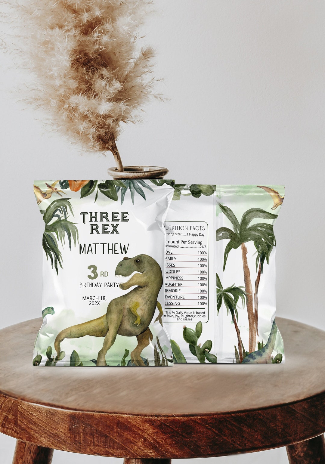 Editable Dinosaur Birthday Chip Bag Wrapper Template, Dinosaur Potato ...