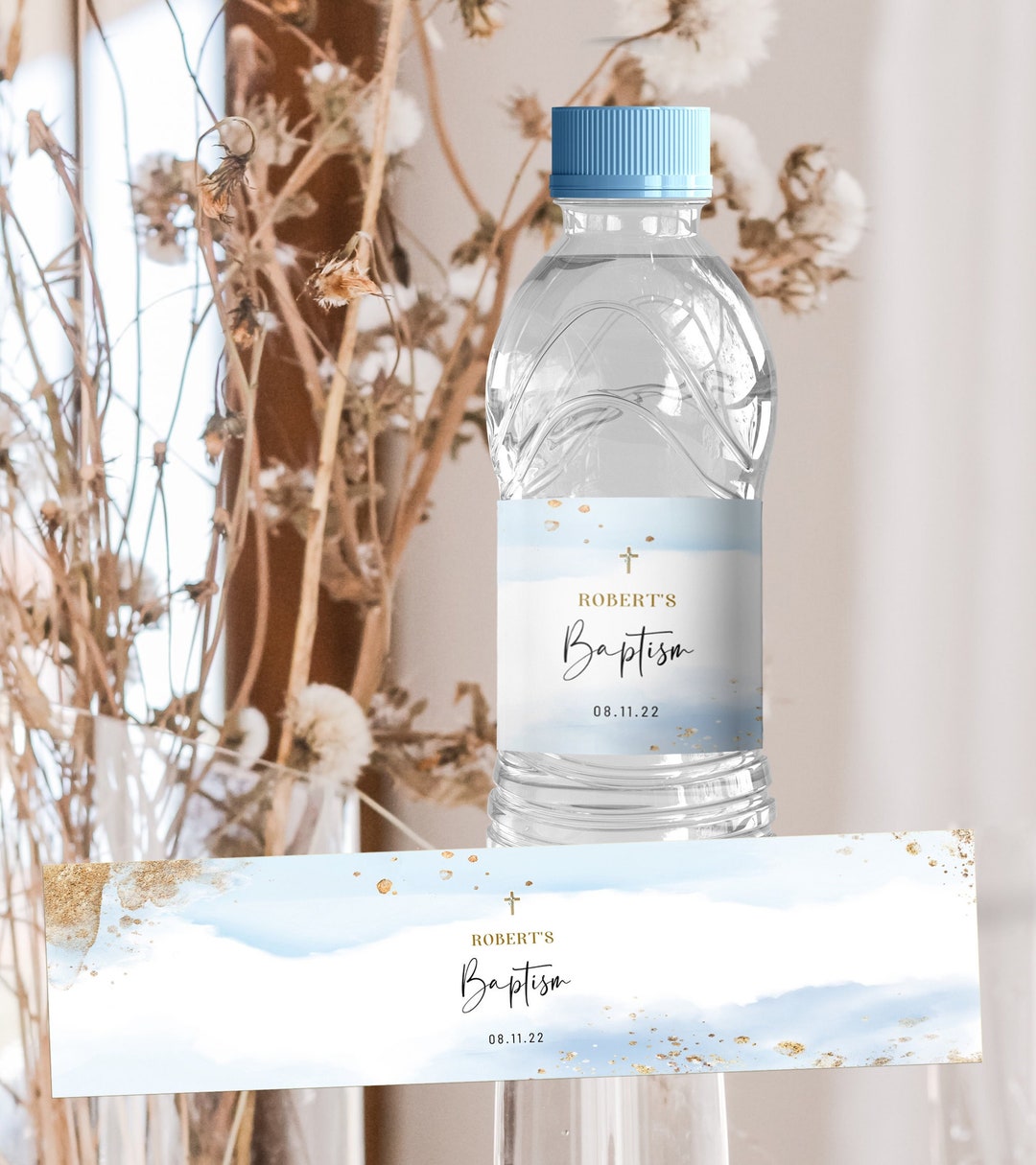 Boy Baptism Bottle Label, Christening Water Label, Printable Water ...