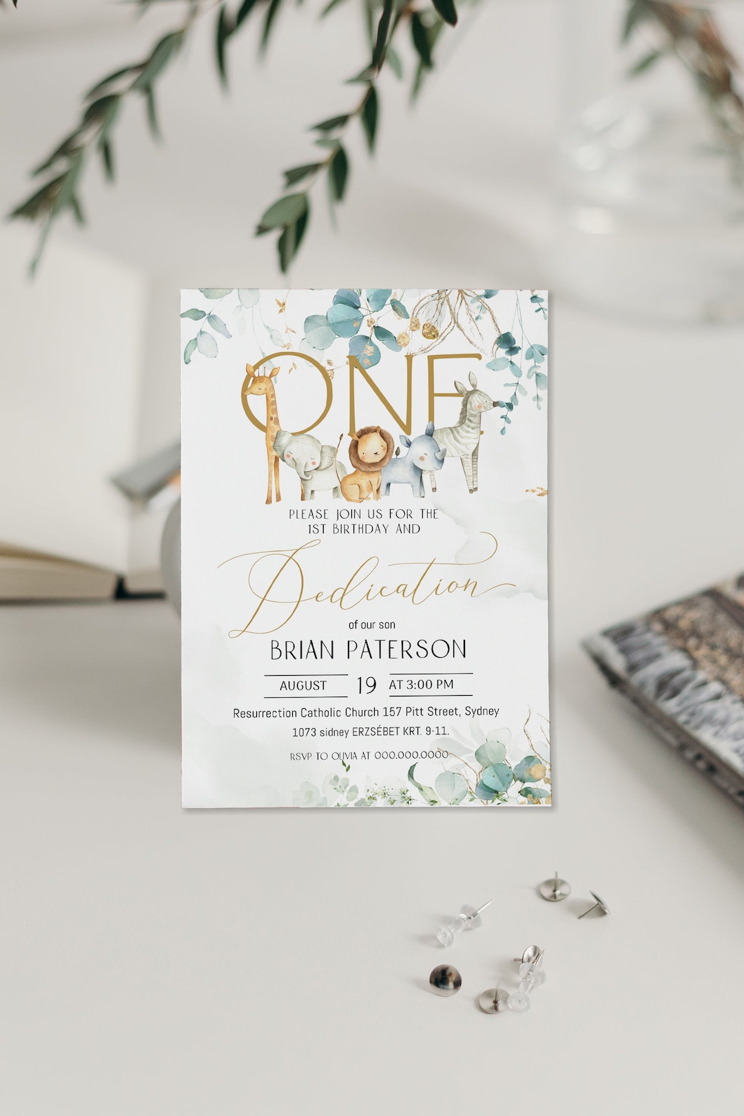 Dedication 1st Birthday Invitation Template, Animal Baptism 1st First ...