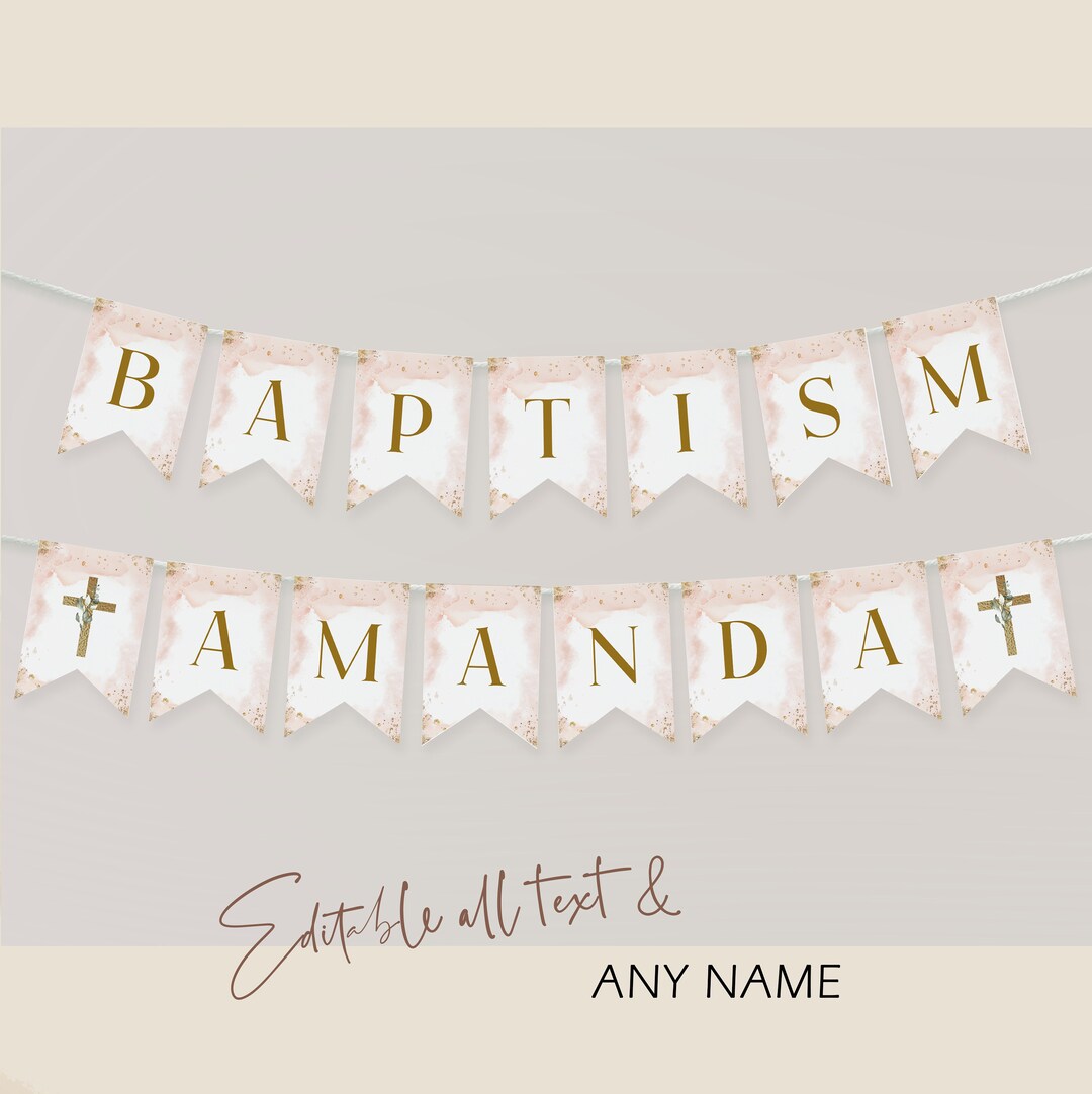 Girl Baptism Banner, First Holy Communion, Communion Bunting, Pink Gold ...