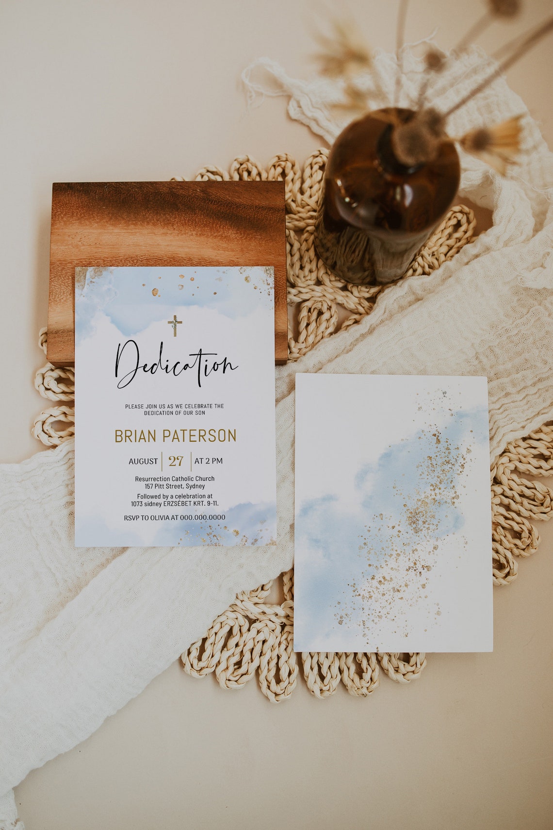 Blue Gold Dedication Invitation Template, Dedication Invite, Boy ...