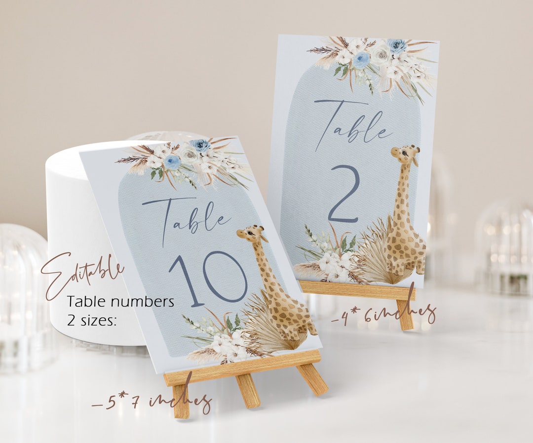 Boho Giraffe Table Numbers Template, Giraffe Pampas Grass Table Numbers ...