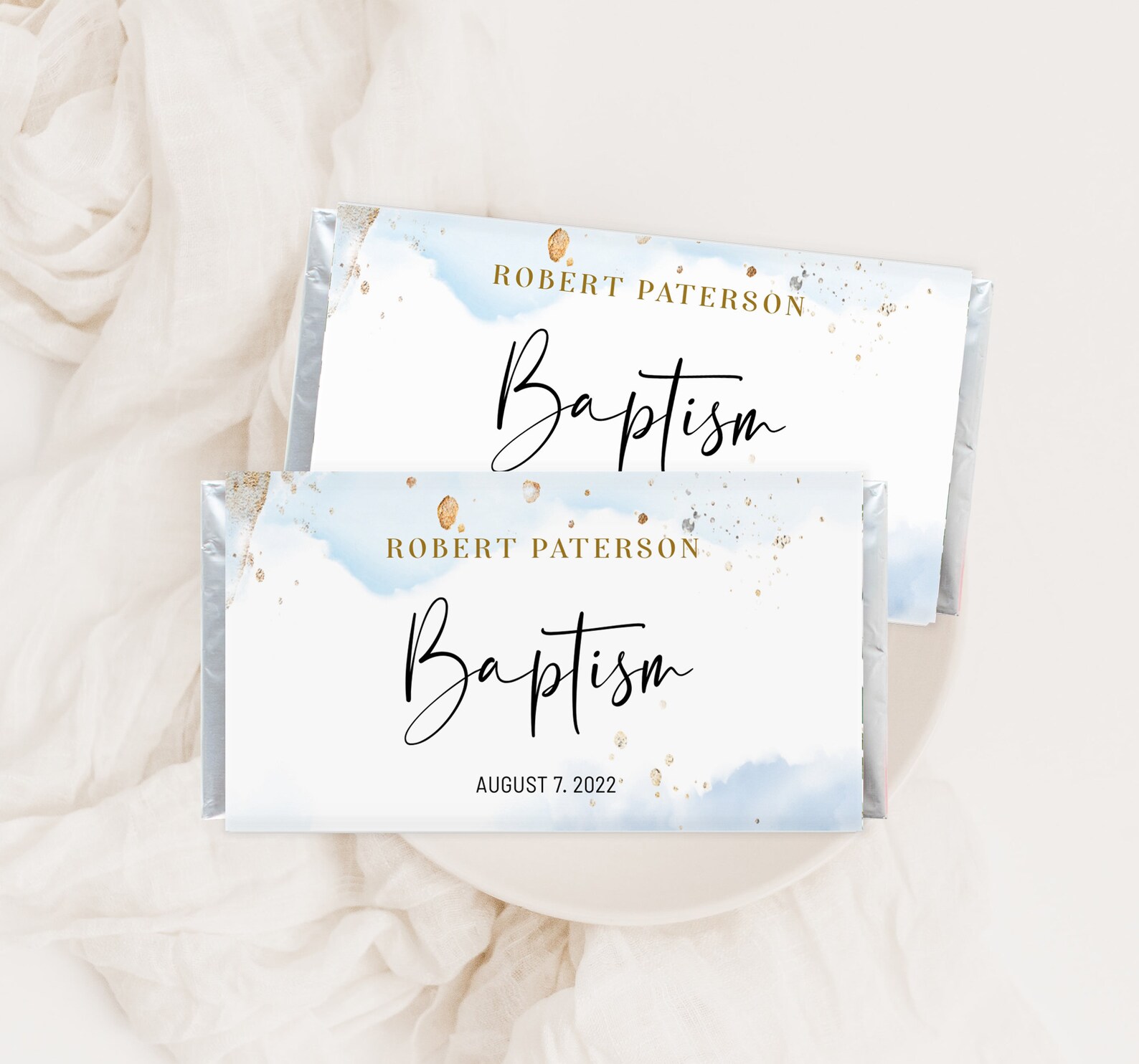 Blue Gold Baptism Chocolate Bar Wrapper Template Editable - Etsy