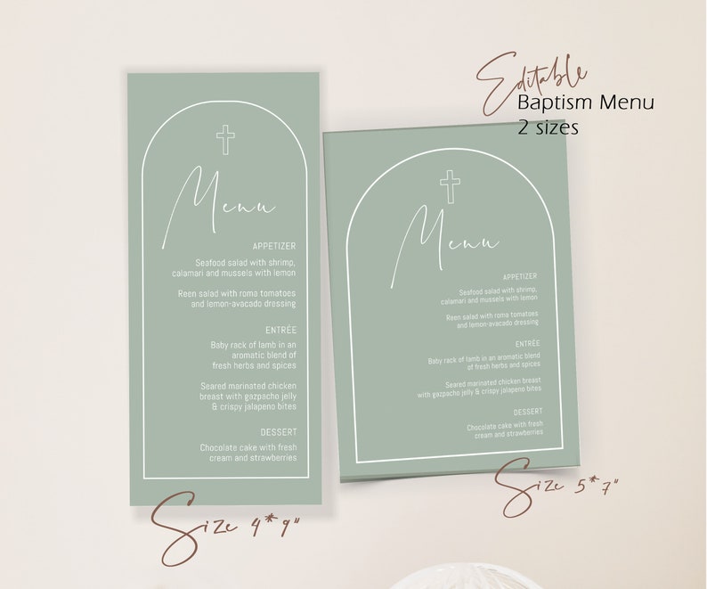Sage green modern baptism menu template boy christening menu - Etsy México