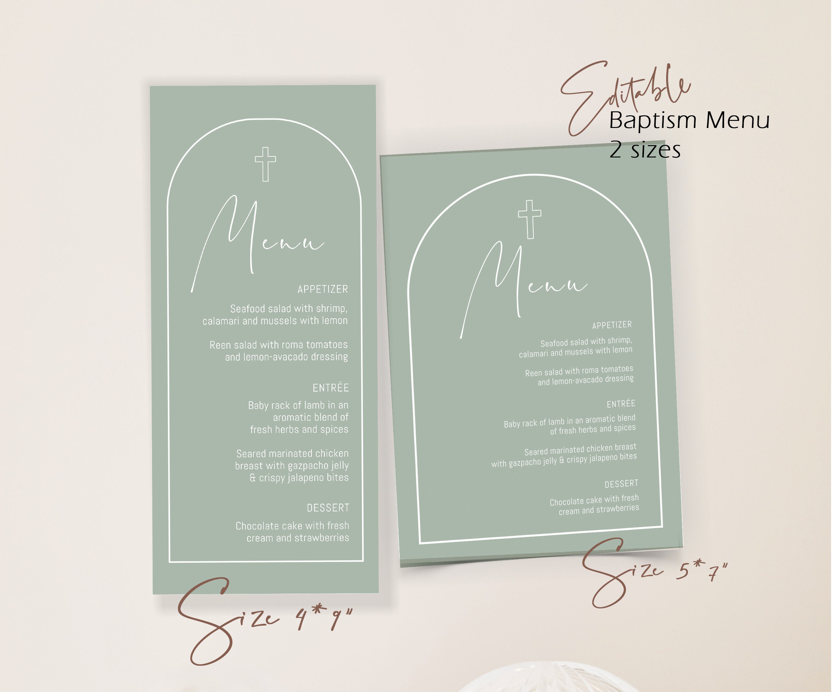 Sage Green Baptism Menu Card, Christening Dinner Menu, Printable Modern ...