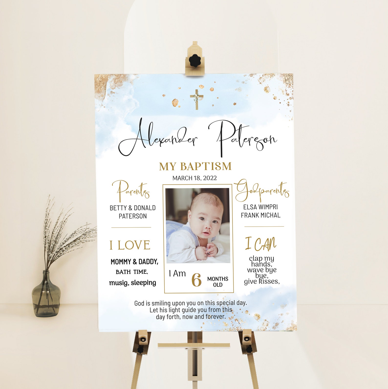 Blue Gold Baptism Milestone Template, Boy Baptism Chalkboard Sign ...