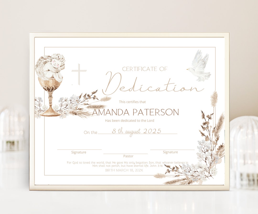 Pampas Grass Dedication Certificate Template, Angel Dedication ...
