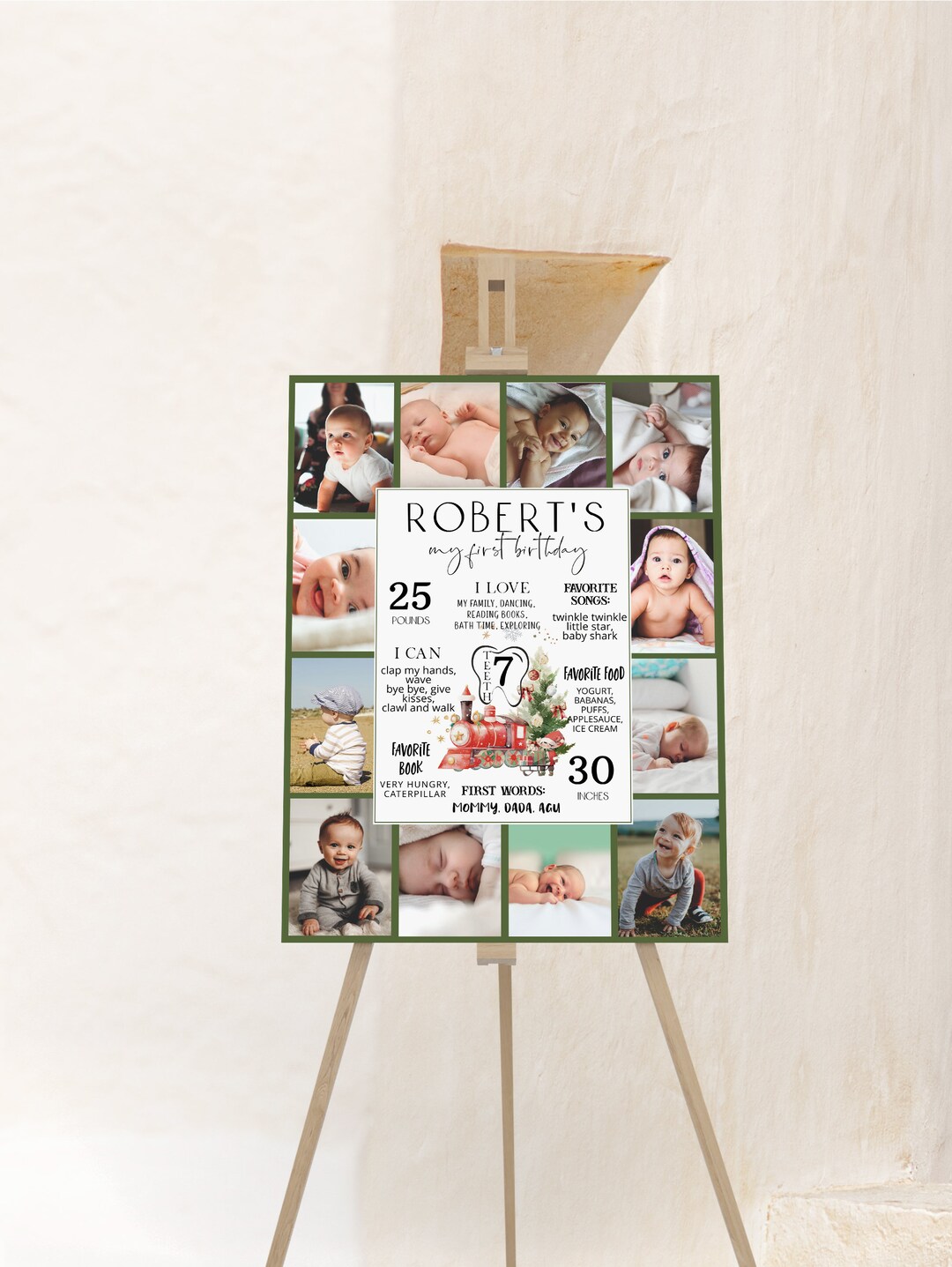 Editable 1st Year Photo Collage Board, Printable One Year Photo Poster ...