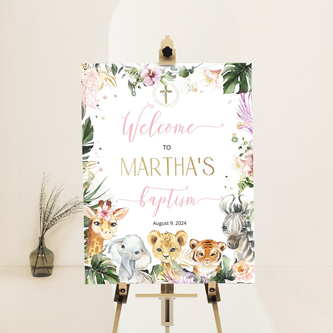 Animal Baptism Welcome Sign Template, Safari Animals Welcome Sign ...