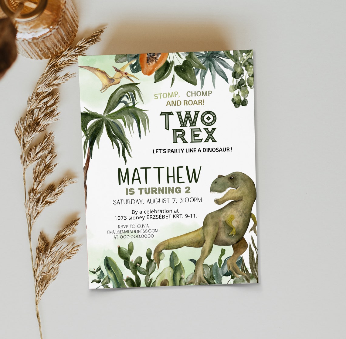 Editable Two Rex Invitation Boy Template Dinosaur Birthday - Etsy