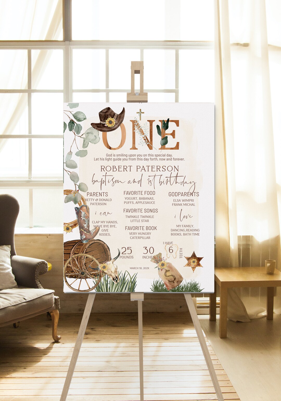 Cowboy Baptism and 1st Birthday Milestone Sign, First Birthday ...