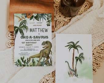 One a Saurus Birthday Invite - Etsy